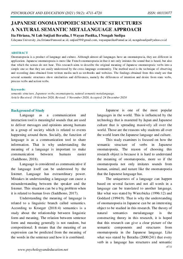 (PDF) Japanese Onomatopoeic Semantic Structures a Natural Semantic Metalanguage Approach
