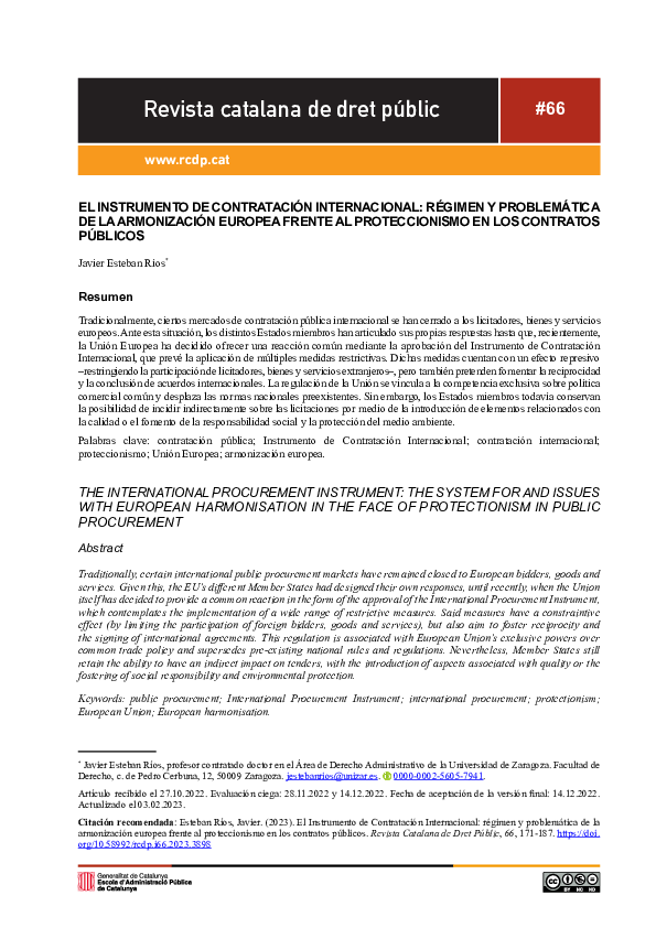 (PDF) El Instrumento de Contratación Internacional: régimen y ...
