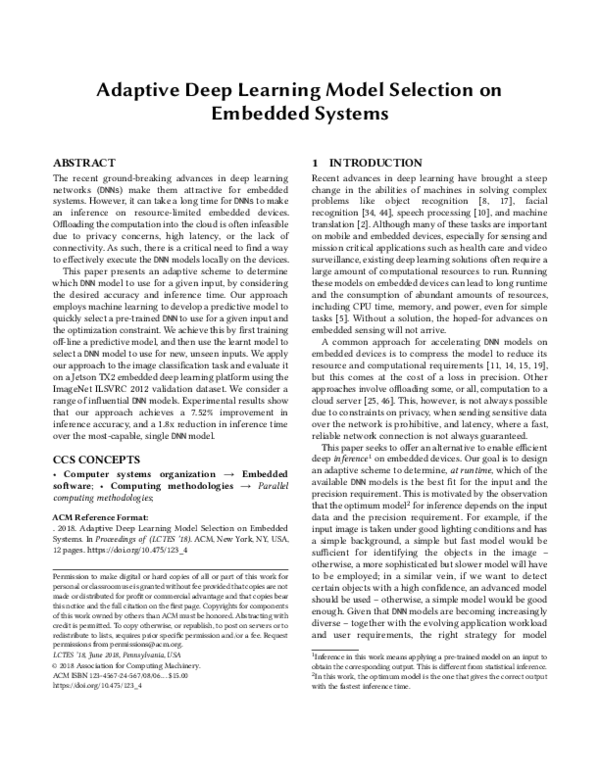 (PDF) Adaptive deep learning model selection on embedded systems