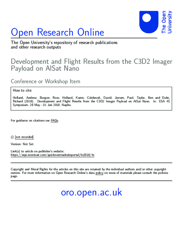 (PDF) Development and Flight Results from the C3D2 Imager Payload on ...