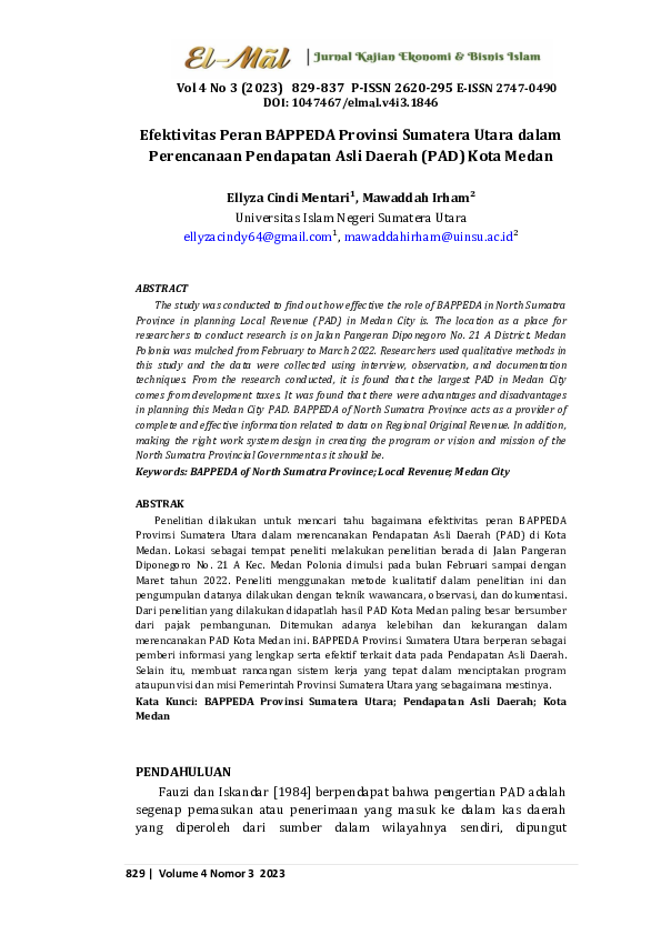 (PDF) Efektivitas Peran BAPPEDA Provinsi Sumatera Utara dalam ...