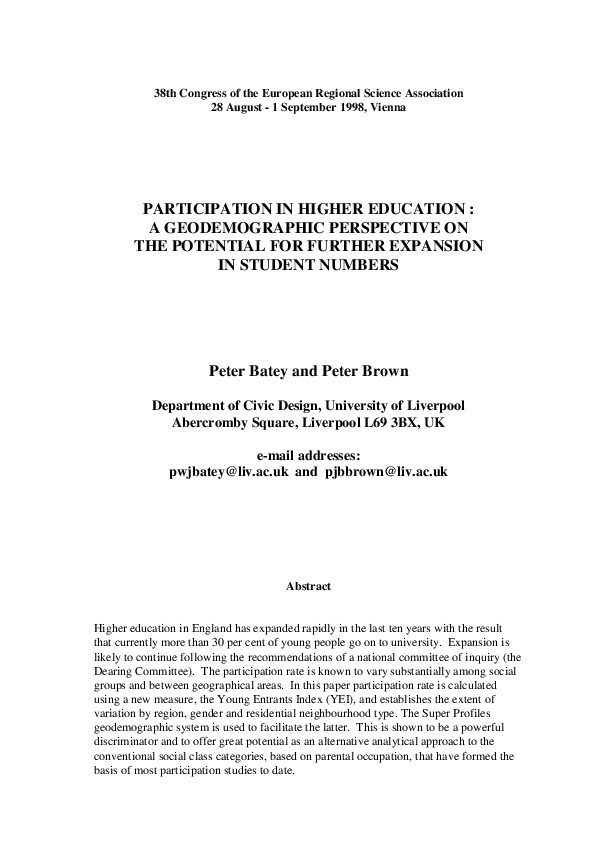 (PDF) Participation in higher education: A geodemographic perspective ...
