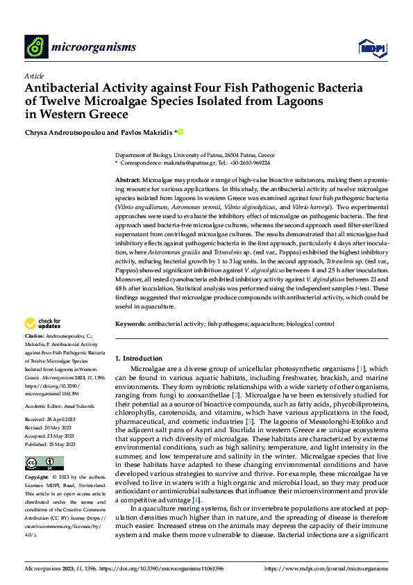 (PDF) Antibacterial Activity against Four Fish Pathogenic Bacteria of Twelve Microalgae Species ...