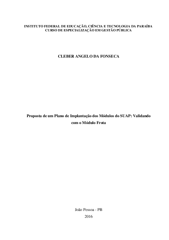 (PDF) Proposta de um Plano de Implanta??o dos M?dulos do SUAP: Validando com o M?dulo Frota