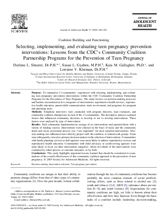 (PDF) Selecting, implementing, and evaluating teen pregnancy prevention interventions: Lessons ...