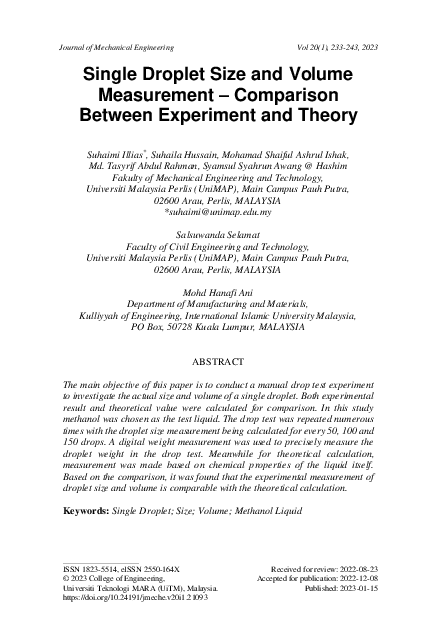 (PDF) Single Droplet Size and Volume Measurement – Comparison Between ...