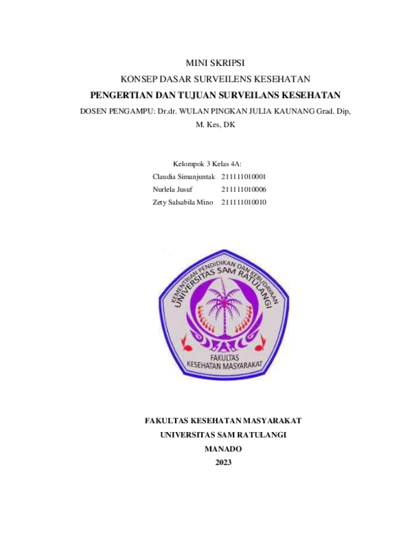 (PDF) MINI SKRIPSI KONSEP DASAR SURVEILENS KESEHATAN PENGERTIAN DAN TUJUAN