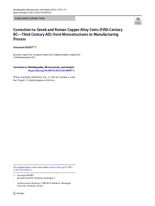 (PDF) Correction to: Greek and Roman Copper Alloy Coins (Fifth Century ...