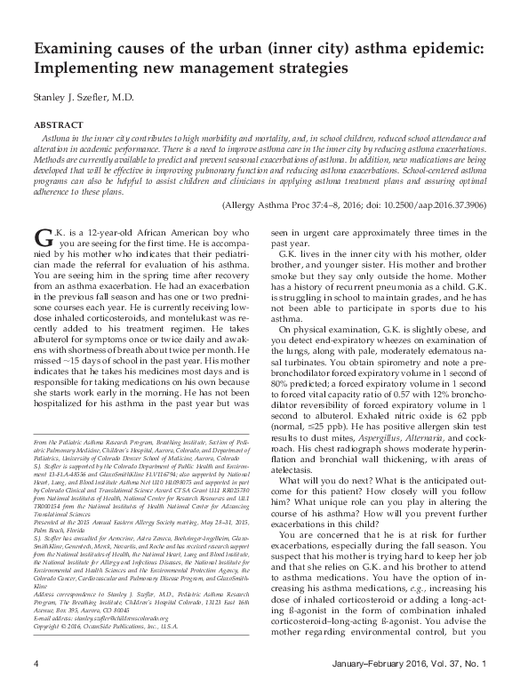 (PDF) Examining causes of the urban (inner city) asthma epidemic ...