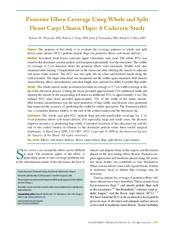 (PDF) Posterior Elbow Coverage Using Whole and Split Flexor Carpi ...