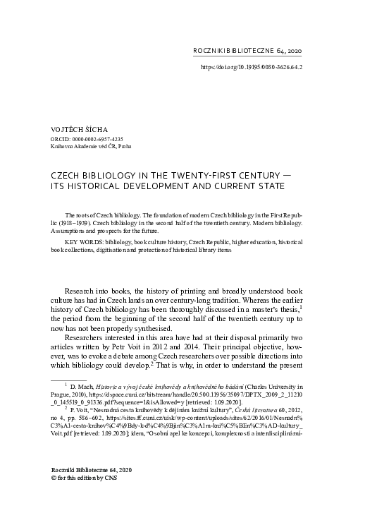 (PDF) Czech bibliology in the twenty-first century — its historical ...