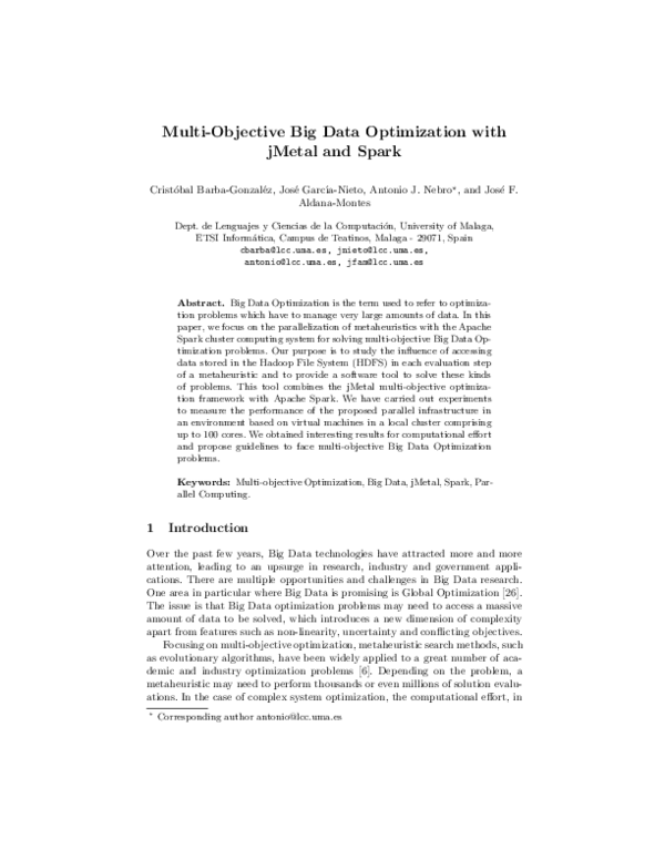(PDF) Multi-objective Big Data Optimization with jMetal and Spark