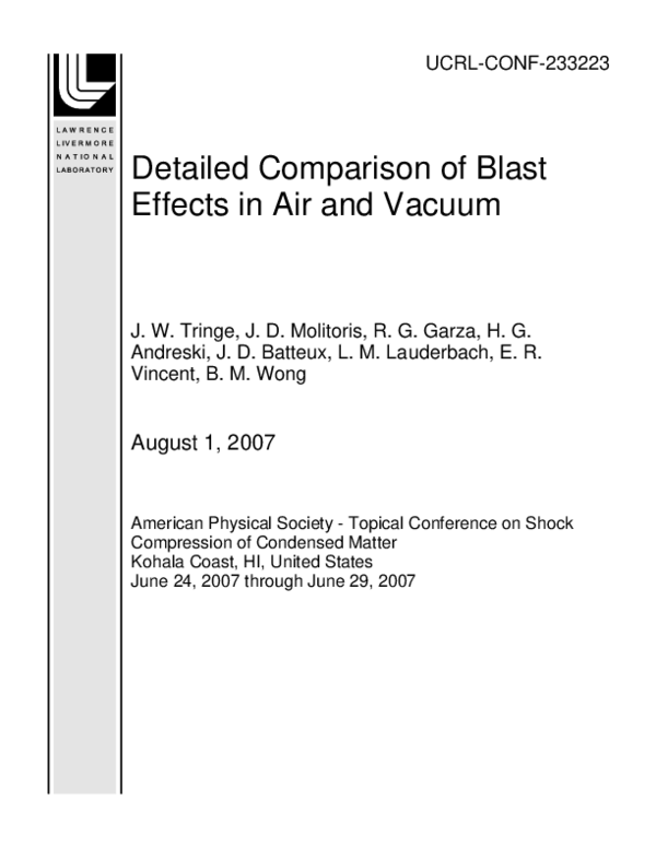 (PDF) Detailed Comparison of Blast Effects in Air and Vacuum