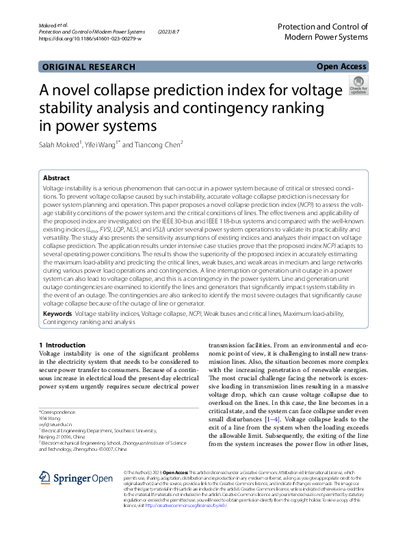 (PDF) A novel collapse prediction index for voltage stability analysis and contingency ranking ...