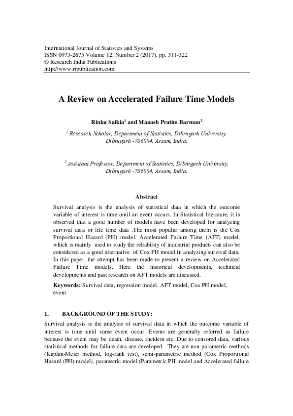 (PDF) A Review on Accelerated Failure Time Models