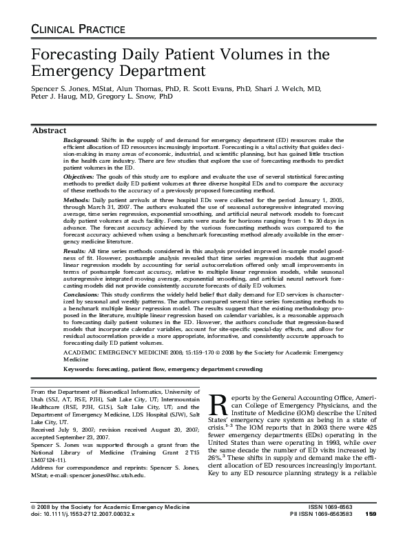 (PDF) Forecasting Daily Patient Volumes in the Emergency Department