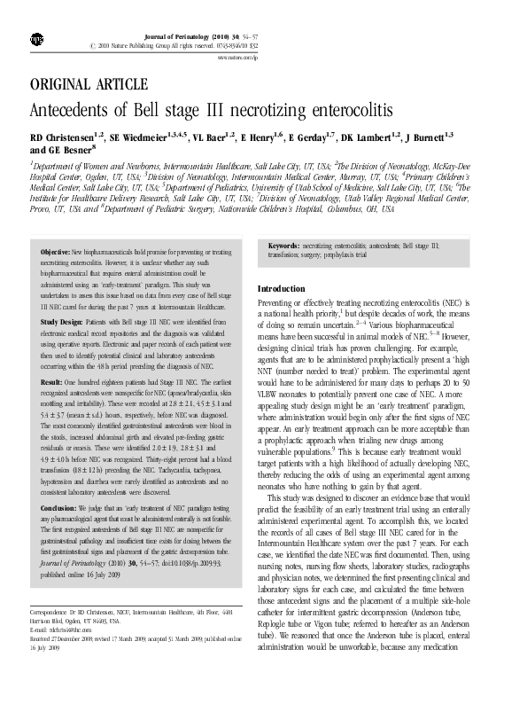 (PDF) Antecedents of Bell stage III necrotizing enterocolitis