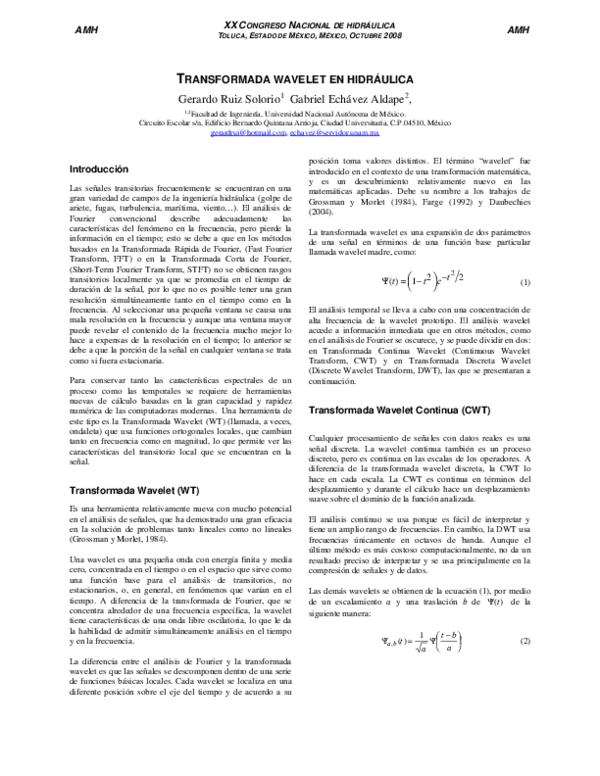 (PDF) Transformada Wavelet en Hidráulica
