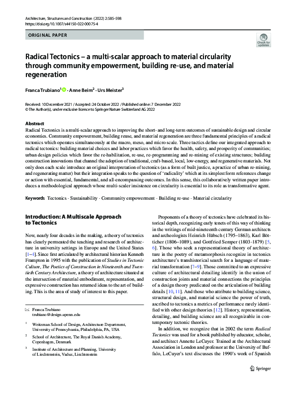 (PDF) Radical Tectonics – a multi-scalar approach to material circularity through community ...