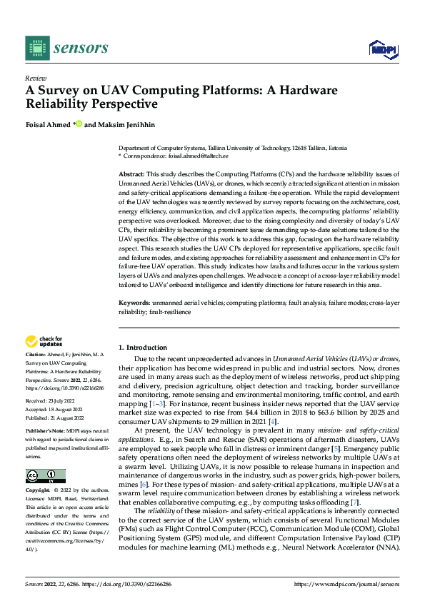 (PDF) A Survey on UAV Computing Platforms: A Hardware Reliability Perspective