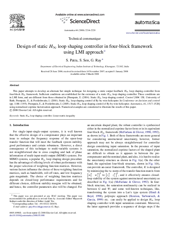 Pdf Design Of Static Loop Shaping Controller In Four Block Framework