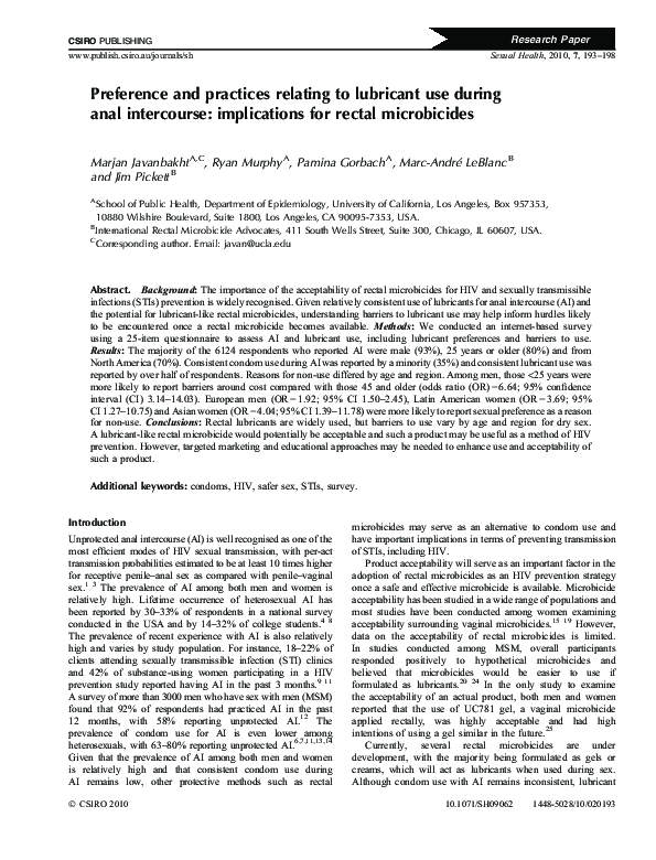(PDF) Preference and practices relating to lubricant use during anal ...
