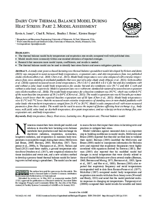 (PDF) Dairy Cow Thermal Balance Model During Heat Stress: Part 2. Model ...