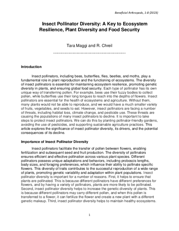 (PDF) Insect Pollinator Diversity: A Key to Ecosystem Resilience, Plant ...