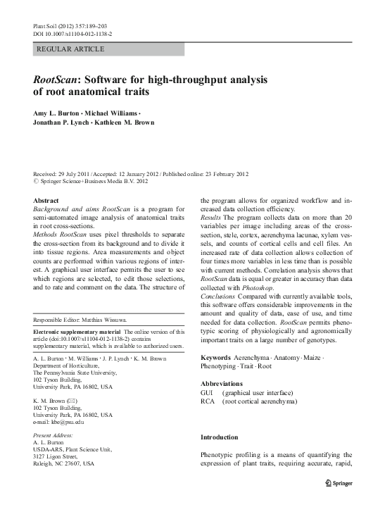 (PDF) RootScan: Software for high-throughput analysis of root anatomical traits