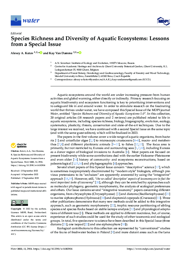 (PDF) Species Richness and Diversity of Aquatic Ecosystems: Lessons ...