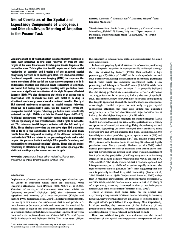 (PDF) Neural Correlates of the Spatial and Expectancy Components of ...