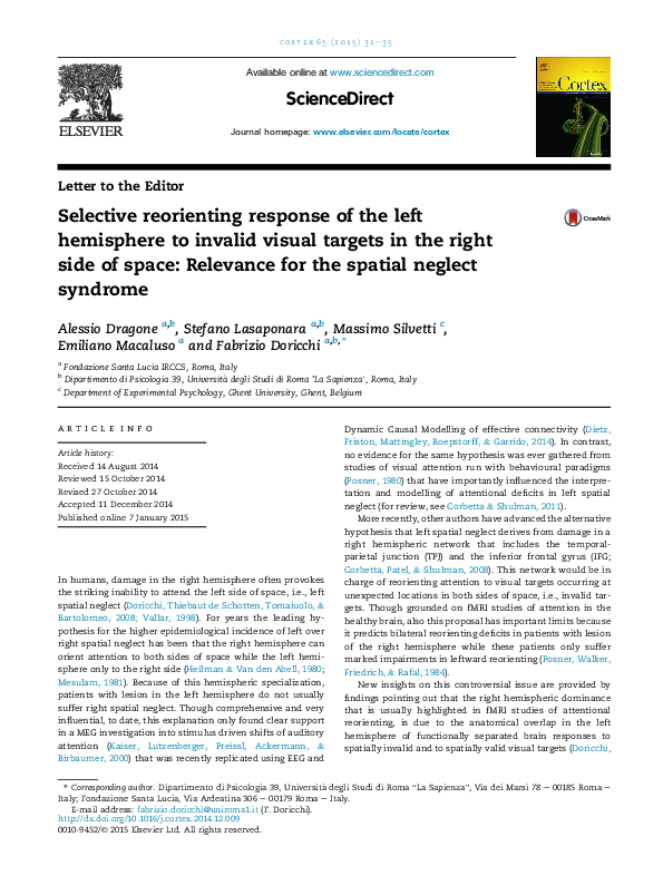 Selective reorienting response of the left hemisphere to invalid visual ...