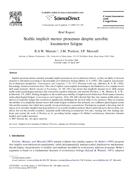 (PDF) Stable implicit motor processes despite aerobic locomotor fatigue