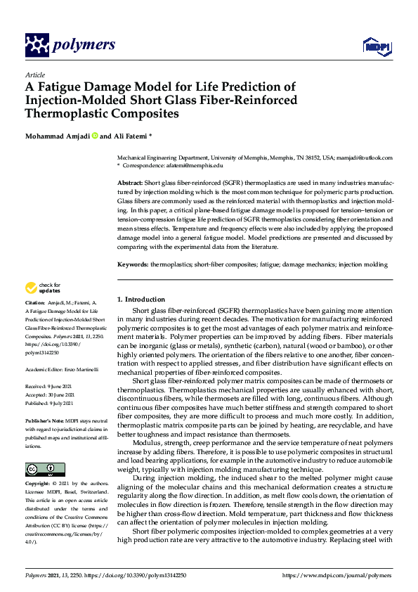 (PDF) A Fatigue Damage Model for Life Prediction of Injection-Molded ...