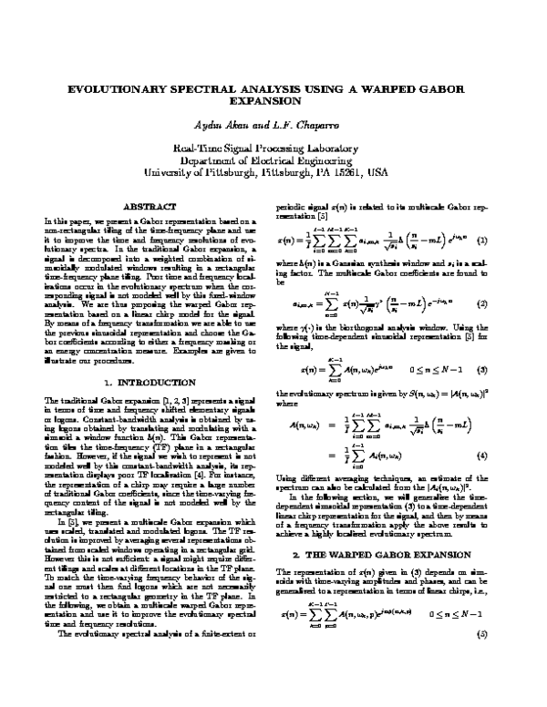 (PDF) Evolutionary spectral analysis using a warped Gabor expansion