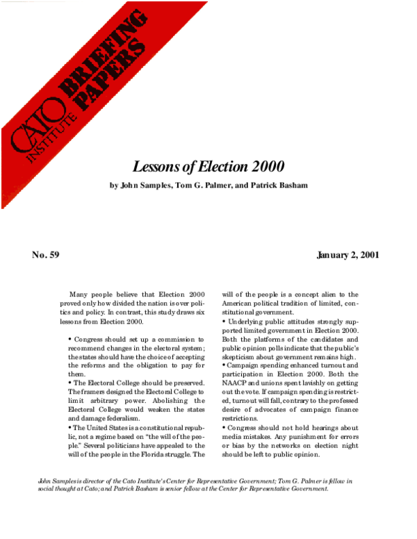 (PDF) Lessons of Election 2000 | Tom Palmer - Academia.edu