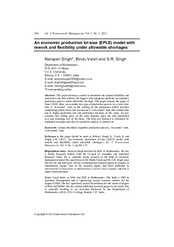 (PDF) An economic production lot-size (EPLS) model with rework and ...