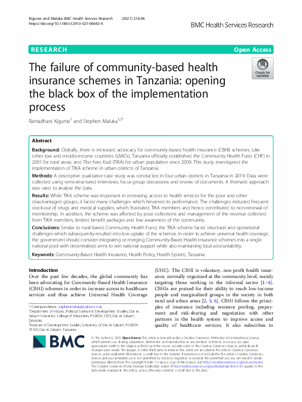 (PDF) The failure of community-based health insurance schemes in ...