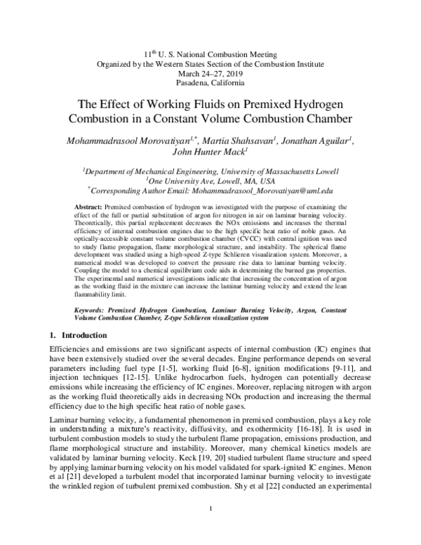 (PDF) The Effect of Working Fluids on Premixed Hydrogen Combustion in a Constant Volume ...