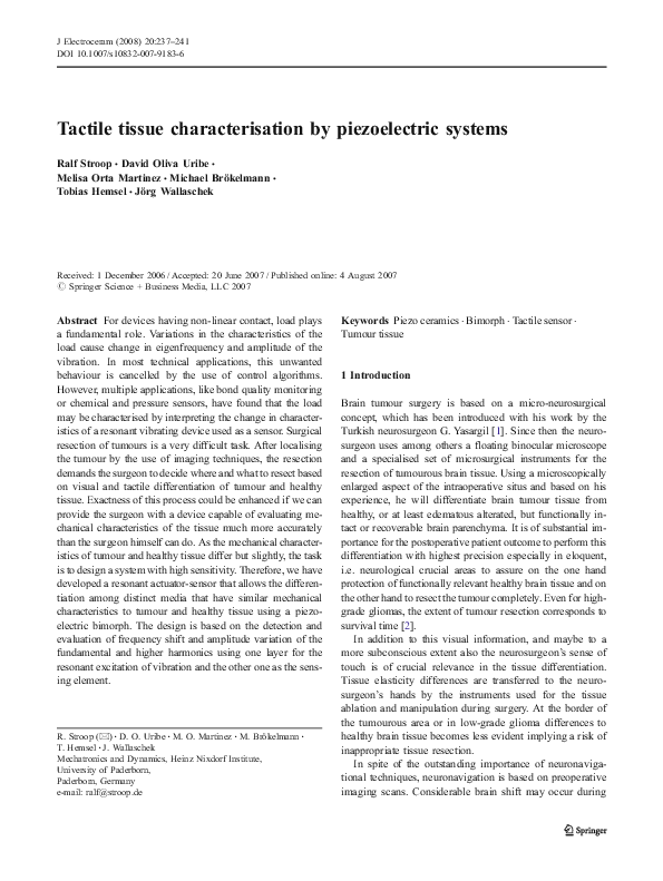 (PDF) Tactile tissue characterisation by piezoelectric systems | David ...