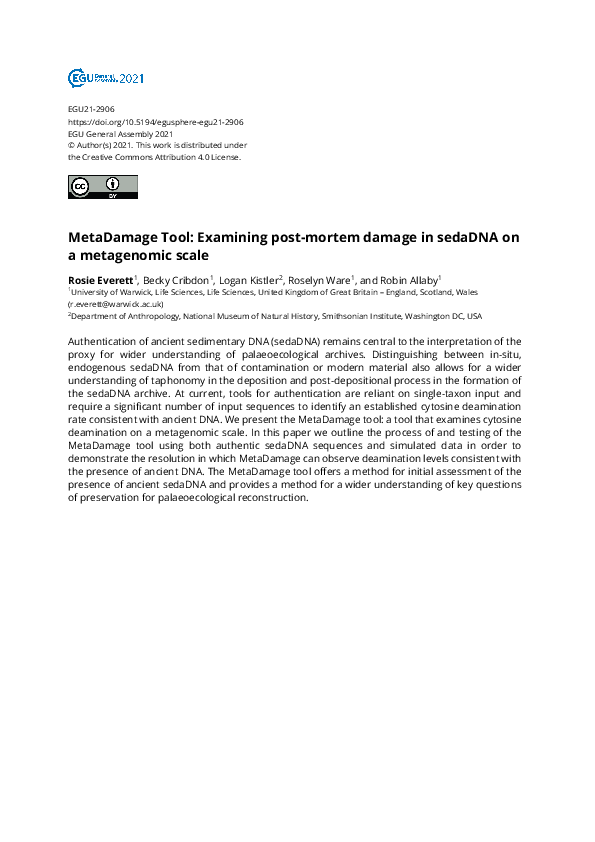 (PDF) MetaDamage Tool: Examining post-mortem damage in sedaDNA on a ...