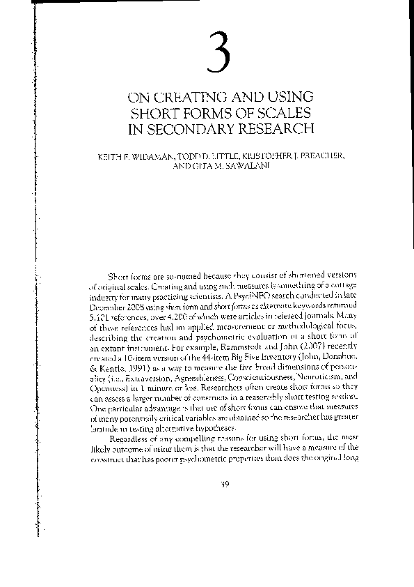 (PDF) On creating and using short forms of scales in secondary research
