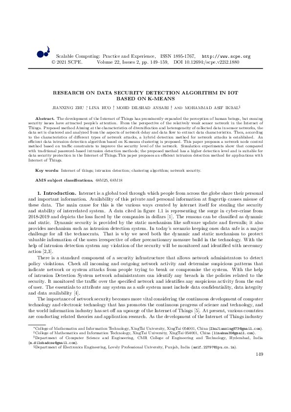(PDF) Research on Data Security Detection Algorithm in IoT Based on K-means