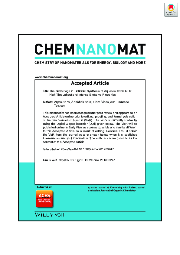 (PDF) The Next Stage in Colloidal Synthesis of Aqueous CdSe Quantum ...