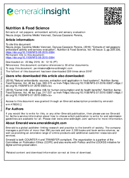 (PDF) Extracts of red peppers: antioxidant activity and sensory evaluation