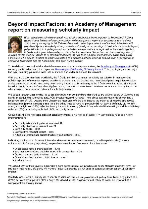 (PDF) Beyond Impact Factors: an Academy of Management report on ...