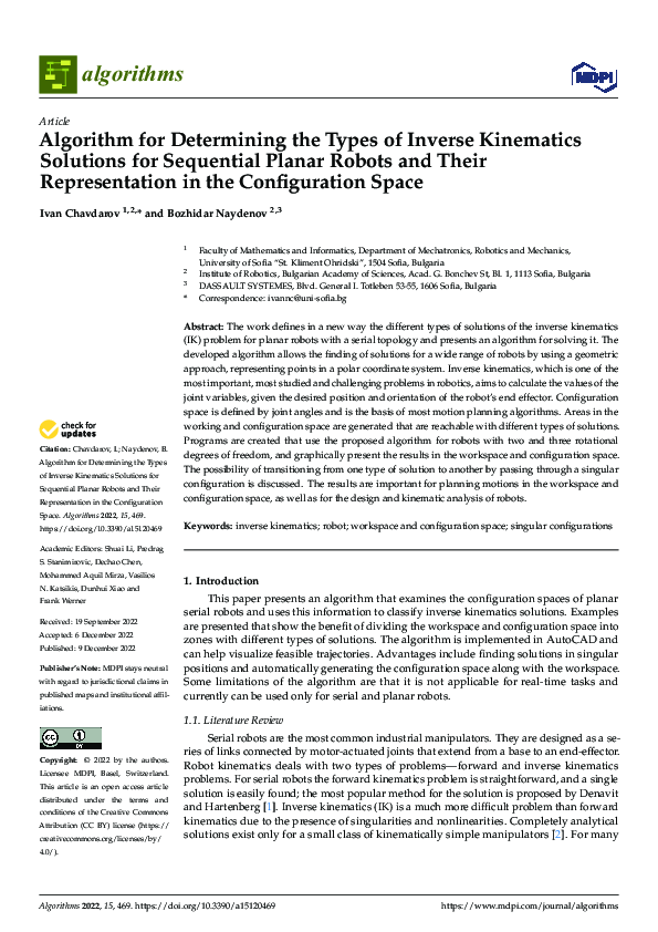 Pdf Algorithm For Determining The Types Of Inverse Kinematics Solutions For Sequential Planar
