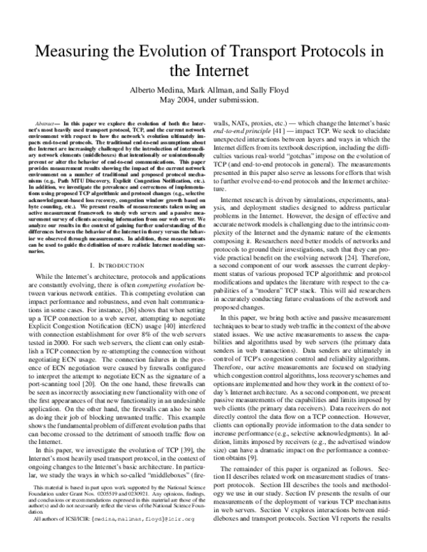 (PDF) Measuring the evolution of transport protocols in the internet