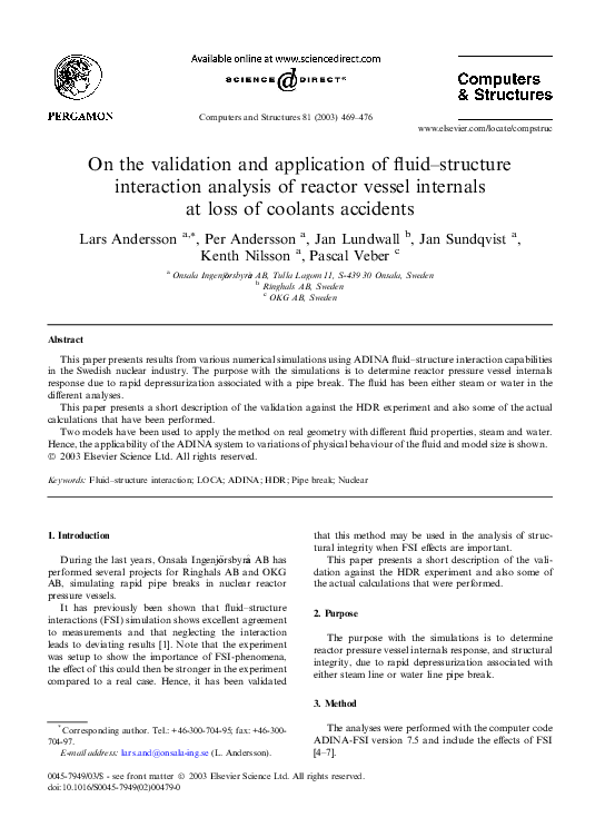 Pdf On The Validation And Application Of Fluid Structure Interaction