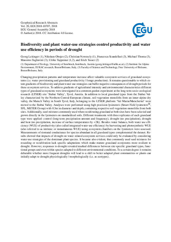 (PDF) Biodiversity and plant water-use strategies control productivity ...